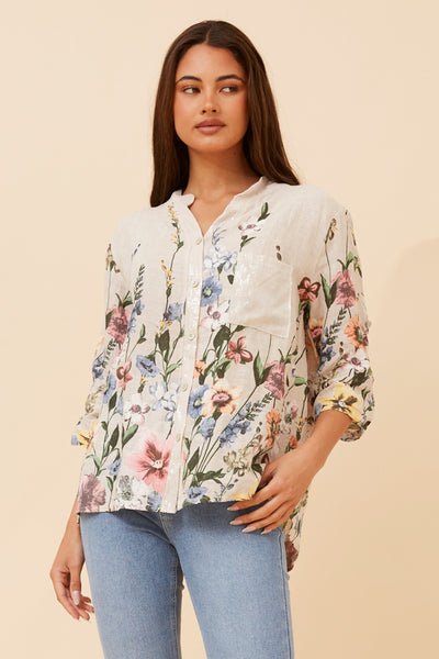 Rosalva floral print linen shirt & Buy Online & Femme Connection